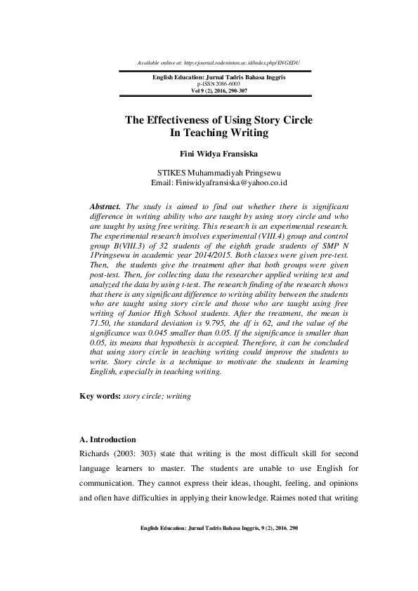 (PDF) The Effectiveness of Using Story Circle In Teaching Writing