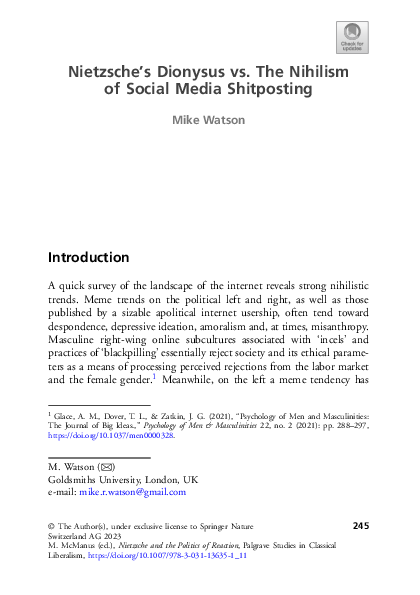 (PDF) Nietzsche's Dionysus vs. The Nihilism of Social Media Shitposting