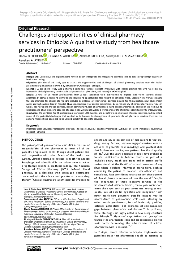 (PDF) Challenges and opportunities of clinical pharmacy services in ...