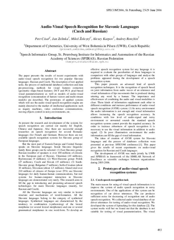 (PDF) Audio-Visual Speech Recognition for Slavonic Languages (Czech and Russian)“