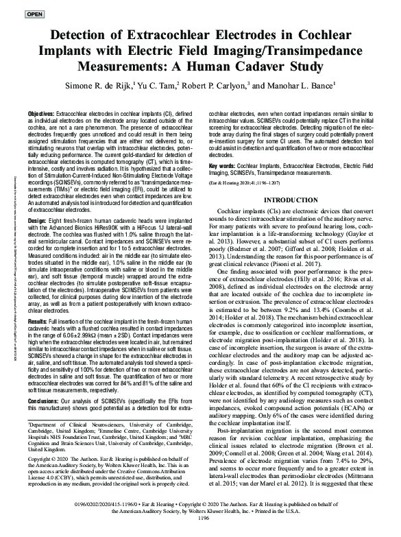 (PDF) Detection of Extracochlear Electrodes in Cochlear Implants with ...