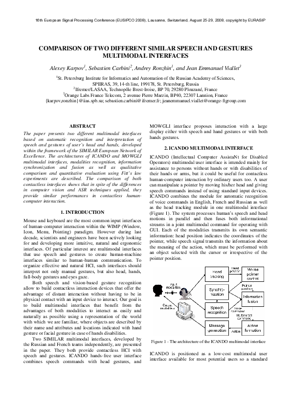 Pdf Two Similar Different Speech And Gestures Multimodal Interfaces Andrey Ronzhin