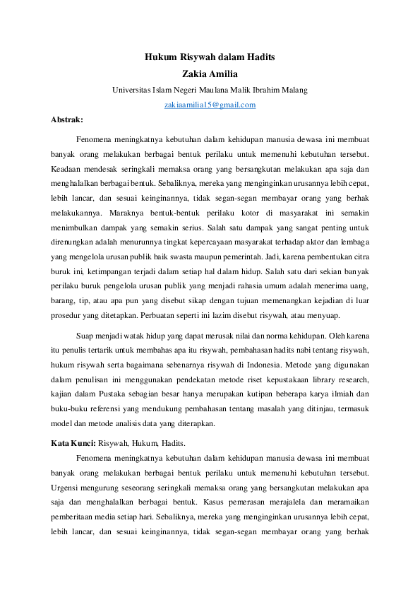 (PDF) Hukum Risywah dalam Hadits