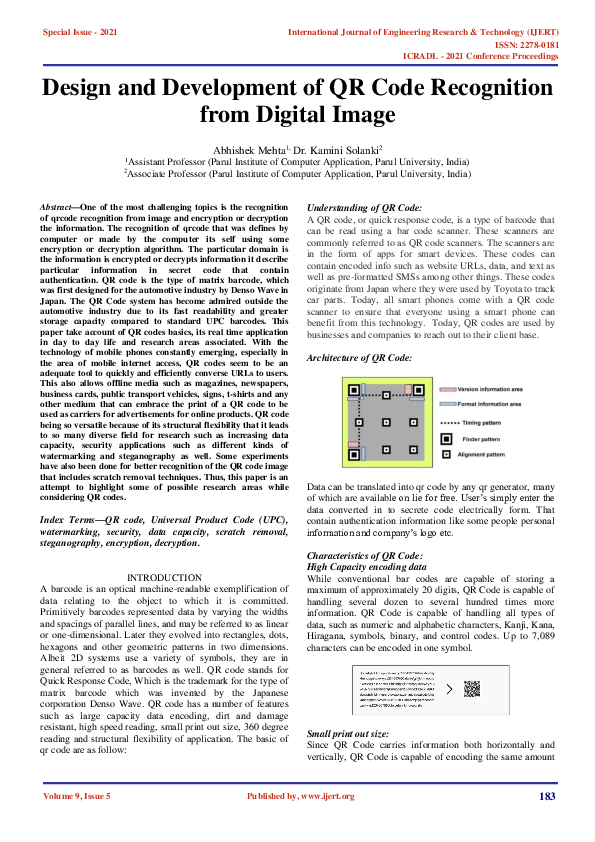 (PDF) Design and Development of QR Code Recognition from Digital Image
