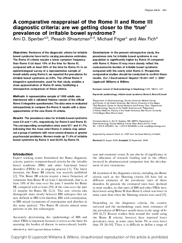 (PDF) A comparative reappraisal of the Rome II and Rome III diagnostic criteria: are we getting ...