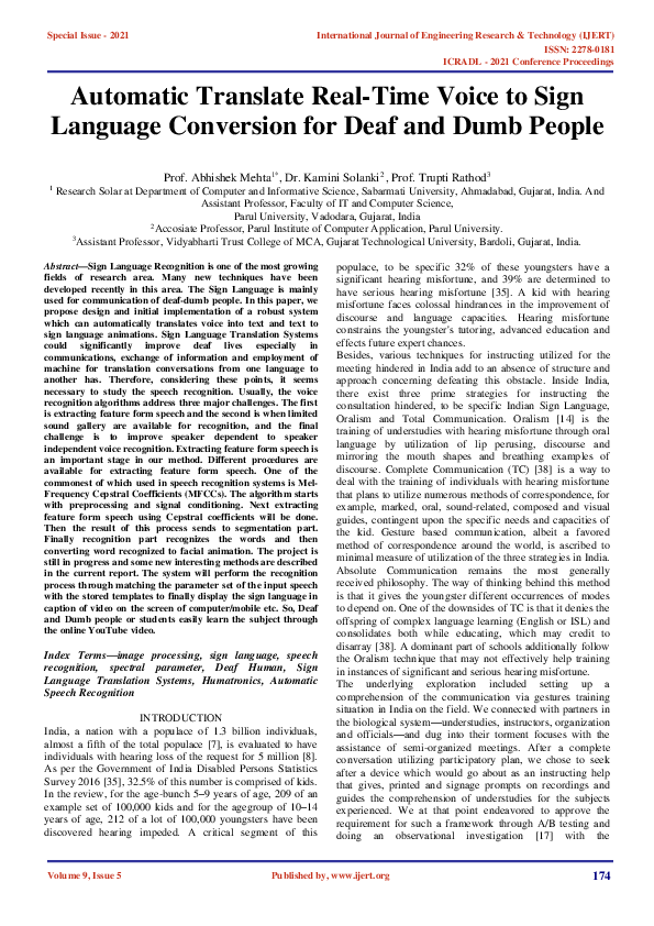 (PDF) Automatic Translate Real-Time Voice to Sign Language Conversion for Deaf and Dumb People