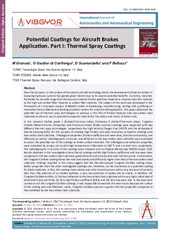 (PDF) Potential Coatings for Aircraft Brakes Application. Part I ...