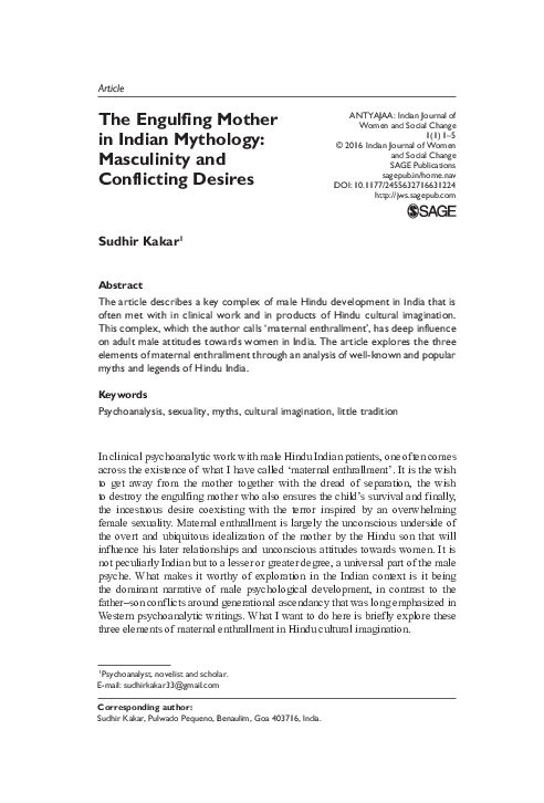 (PDF) The Engulfing Mother in Indian Mythology: Masculinity and Conflicting Desires