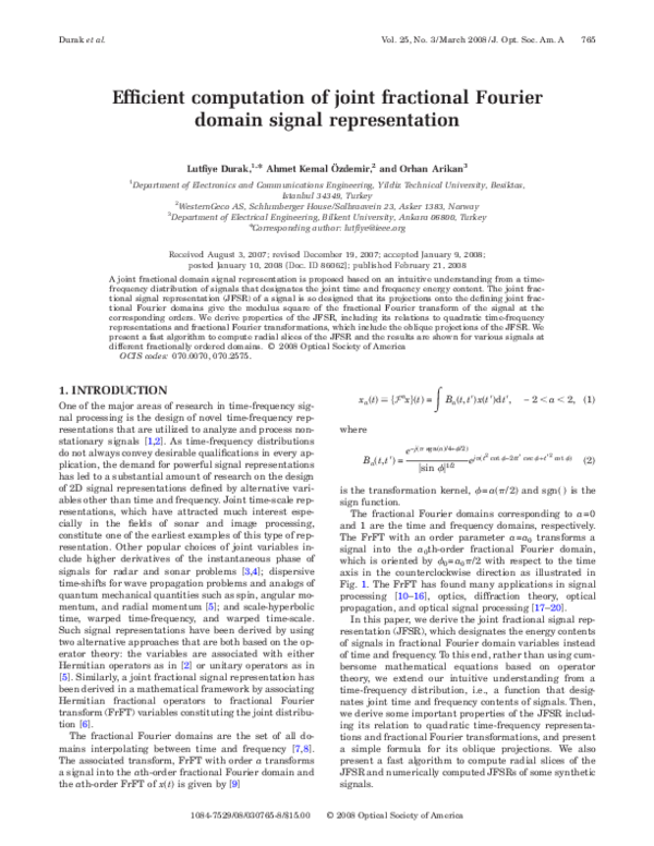 Pdf Efficient Computation Of Joint Fractional Fourier Domain Signal