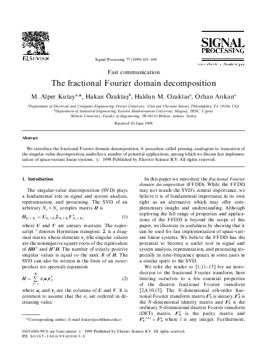 Pdf The Fractional Fourier Domain Decomposition