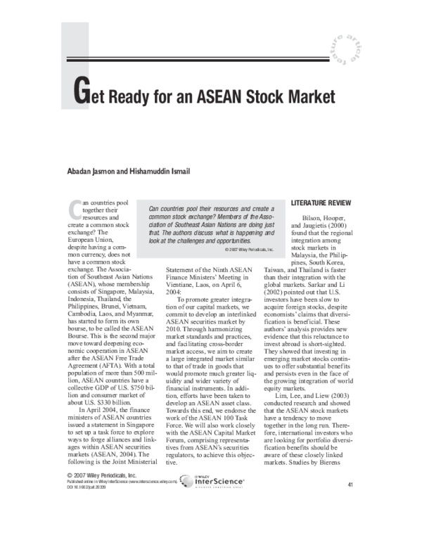 (PDF) Get ready for an ASEAN stock market