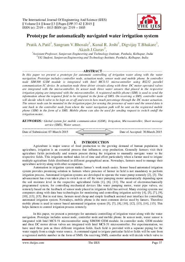 (PDF) Prototype for automatically navigated water irrigation system