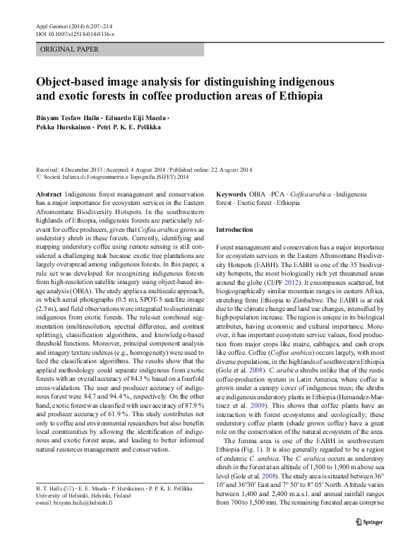 (PDF) Object-based image analysis for distinguishing indigenous and exotic forests in coffee ...
