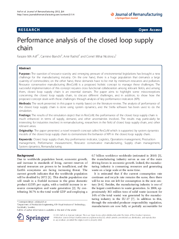 (PDF) Performance analysis of the closed loop supply chain