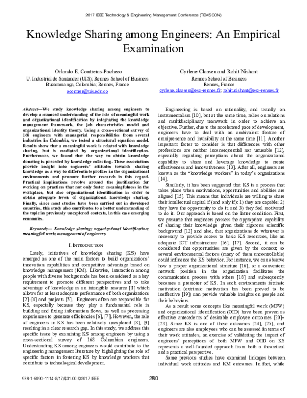 (PDF) Knowledge sharing among engineers: An empirical examination