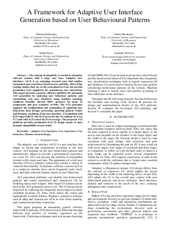 (PDF) A Framework for Adaptive User Interface Generation based on User Behavioural Patterns