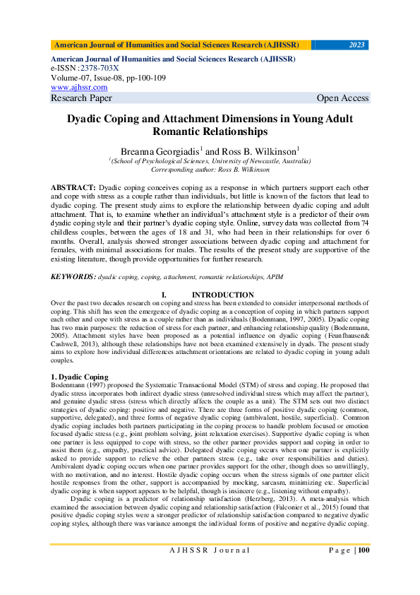 (PDF) Dyadic Coping and Attachment Dimensions in Young Adult Romantic ...
