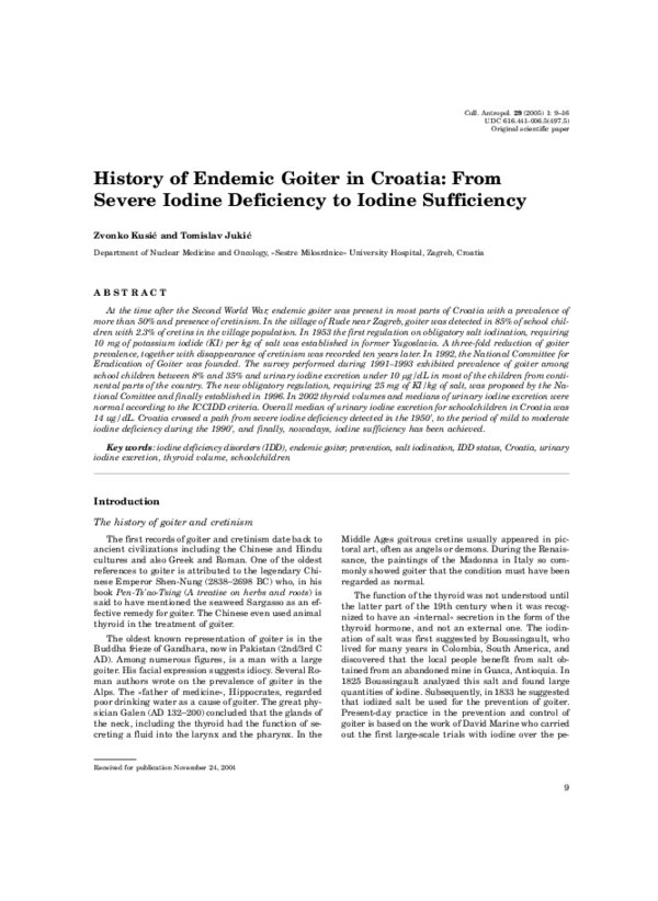 (PDF) History of endemic goiter in Croatia: from severe iodine ...