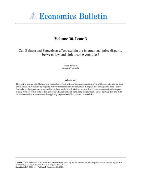 (PDF) Can Balassa and Samuelson effect explain the international price ...