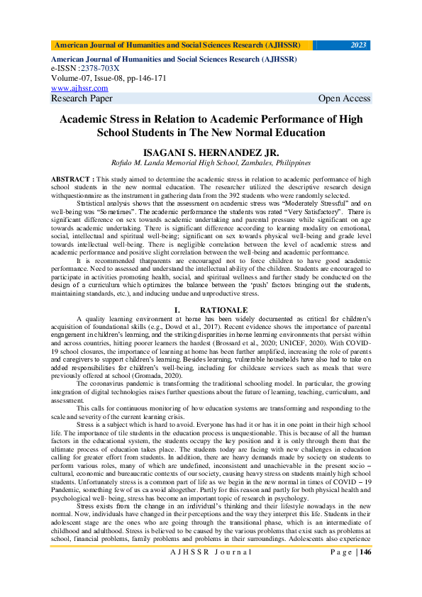 (PDF) Academic Stress in Relation to Academic Performance of High ...