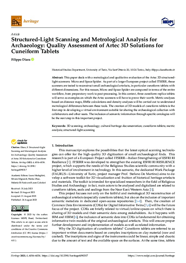 (PDF) Structured-Light Scanning and Metrological Analysis for Archaeology: Quality Assessment of ...