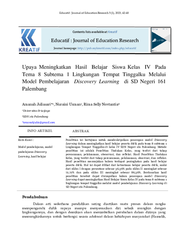 (PDF) Upaya Meningkatkan Hasil Belajar Siswa Kelas IV Pada Tema 8 ...