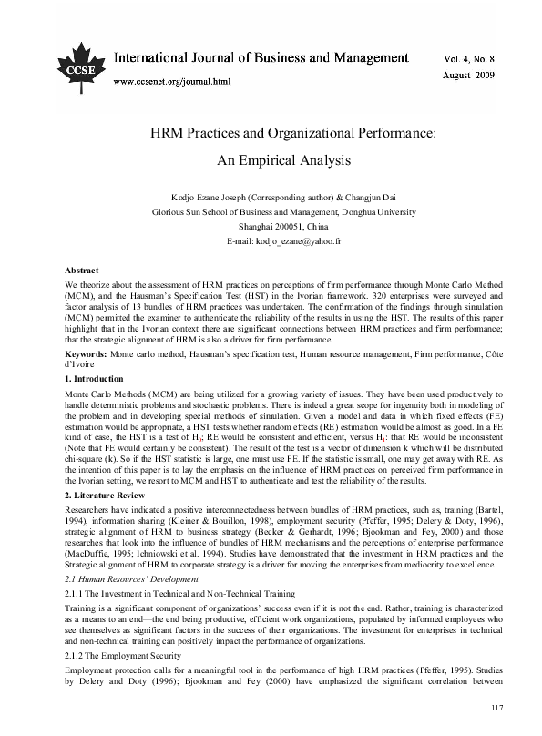 Pdf Hrm Practices And Organizational Performance In Oman