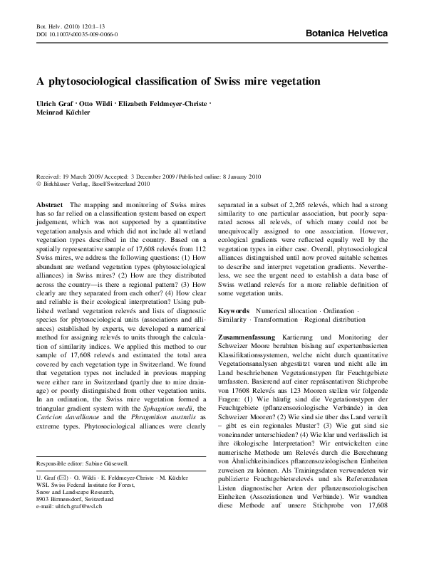(PDF) A phytosociological classification of Swiss mire vegetation