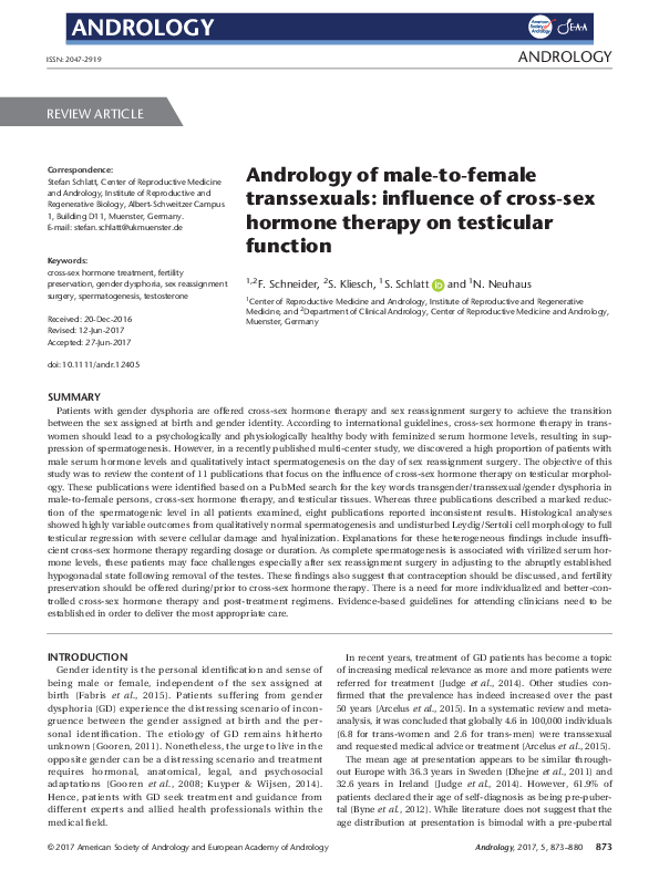(PDF) Andrology of male-to-female transsexuals: influence of cross-sex ...