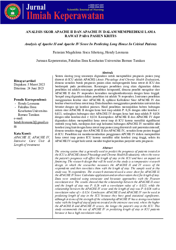 (PDF) Analisis Skor Apache II Dan Apache IV Dalam Memprediksi Lama ...