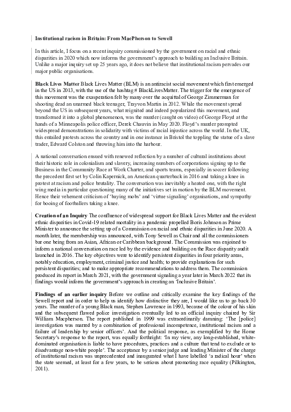 Doc Institutional Racism And Public Policy From The Macpherson