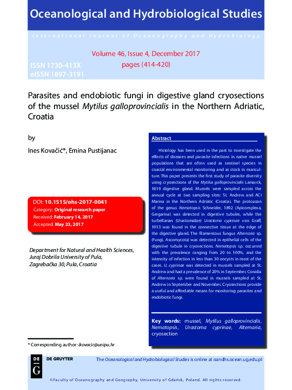 (PDF) Parasites and endobiotic fungi in digestive gland cryosections of ...