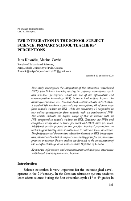(PDF) IWB integration in the school subject Science