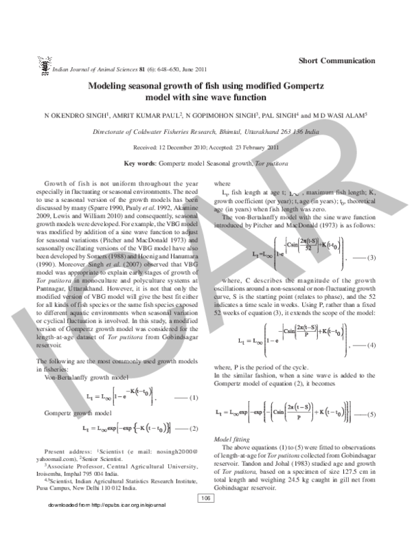 (PDF) Modeling seasonal growth of fish using modified Gompertz model with sine wave function