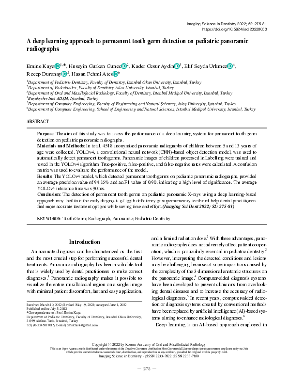 Pdf A Deep Learning Approach To Permanent Tooth Germ Detection On