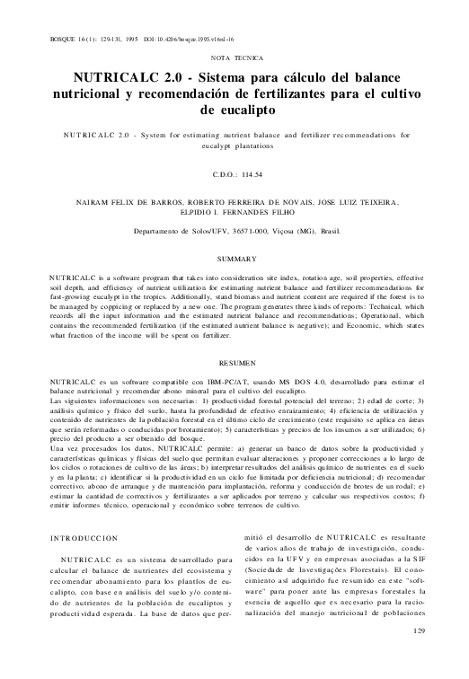(PDF) NUTRICALC 2.0 - Sistema para cálculo del balance nutricional y ...