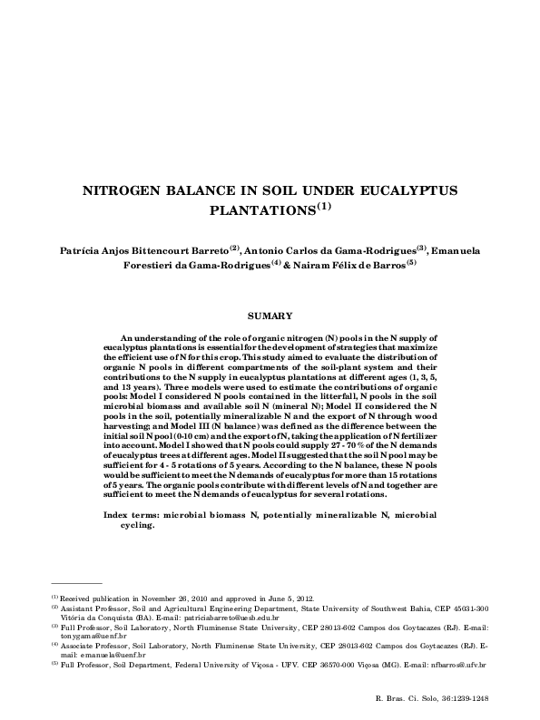 (PDF) Nitrogen balance in soil under eucalyptus plantations
