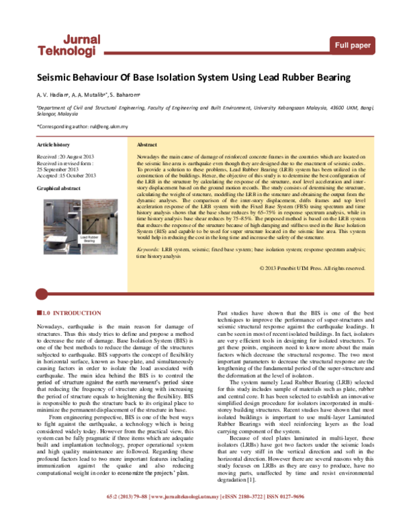 (PDF) Seismic Behaviour Of Base Isolation System Using Lead Rubber Bearing