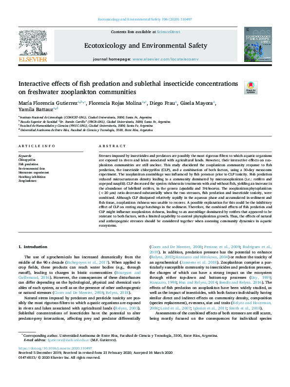 (PDF) Interactive effects of fish predation and sublethal insecticide ...