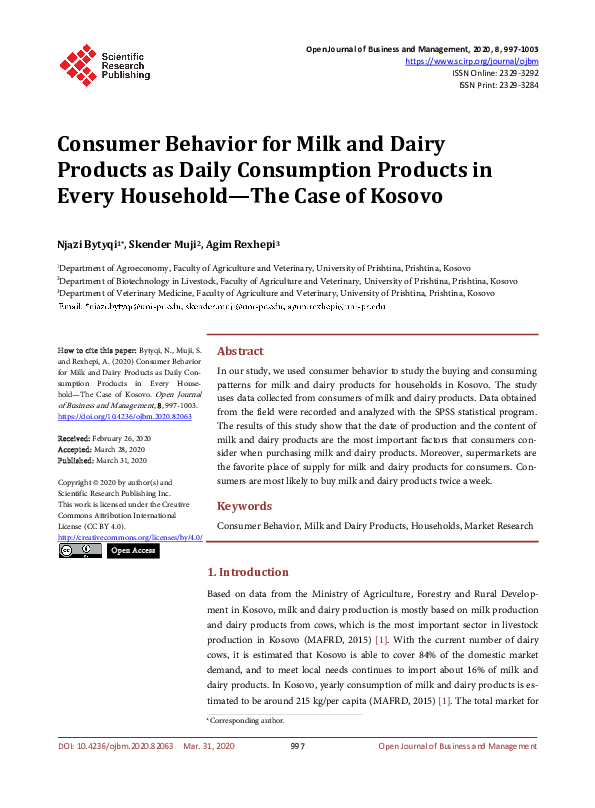 (PDF) Consumer Behavior for Milk and Dairy Products as Daily ...