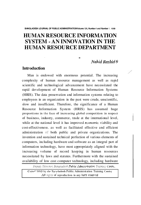 (PDF) Human Resource Information System - an Innovation in the Human ...