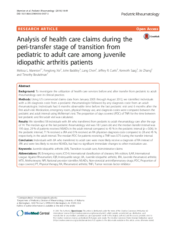 (PDF) Analysis of health care claims during the peri-transfer stage of ...