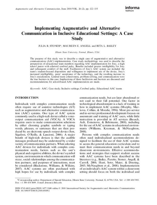 (PDF) Implementing Augmentative and Alternative Communication in Inclusive Educational Settings ...