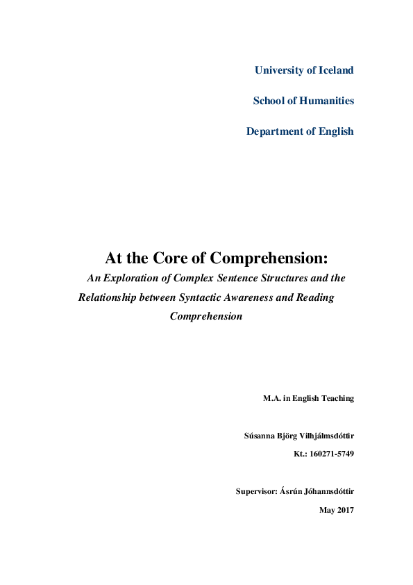 (PDF) At the Core of Comprehension: An Exploration of Complex Sentence Structures and the ...