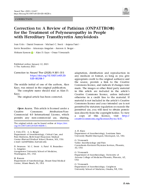 (PDF) Correction to: A Review of Patisiran (ONPATTRO®) for the ...