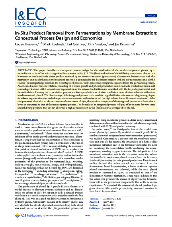 Pdf In Situ Product Removal From Fermentations By Membrane Extraction