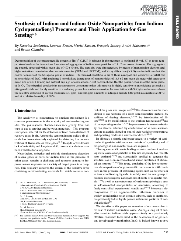 (PDF) Synthesis of Indium and Indium Oxide Nanoparticles from Indium ...