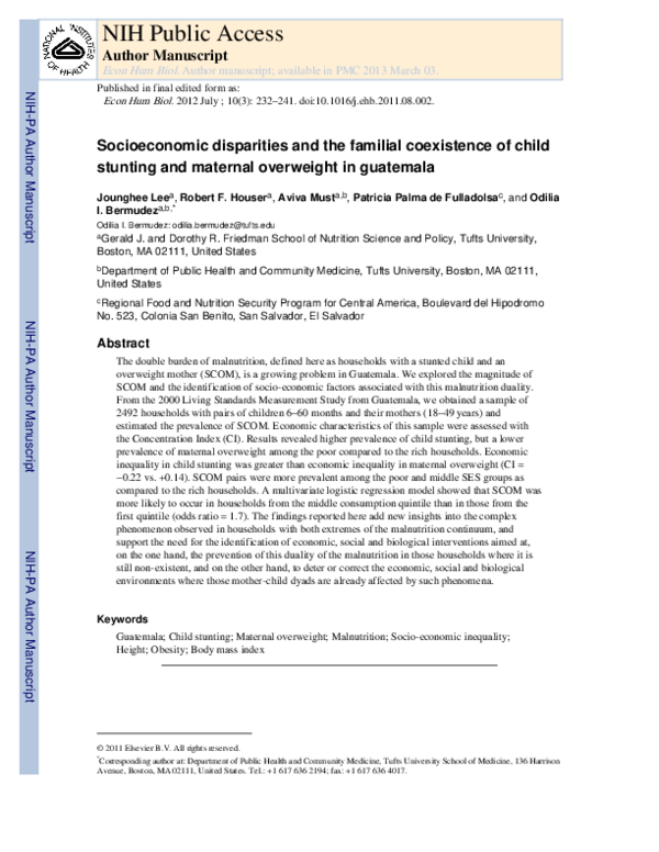 (PDF) Socioeconomic disparities and the familial coexistence of child stunting and maternal ...