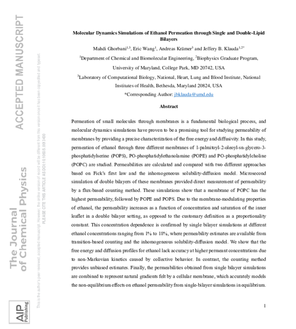 (PDF) Molecular dynamics simulations of ethanol permeation through ...