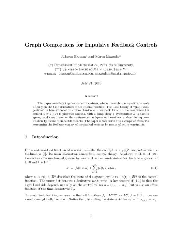 (PDF) Graph completions for impulsive feedback controls